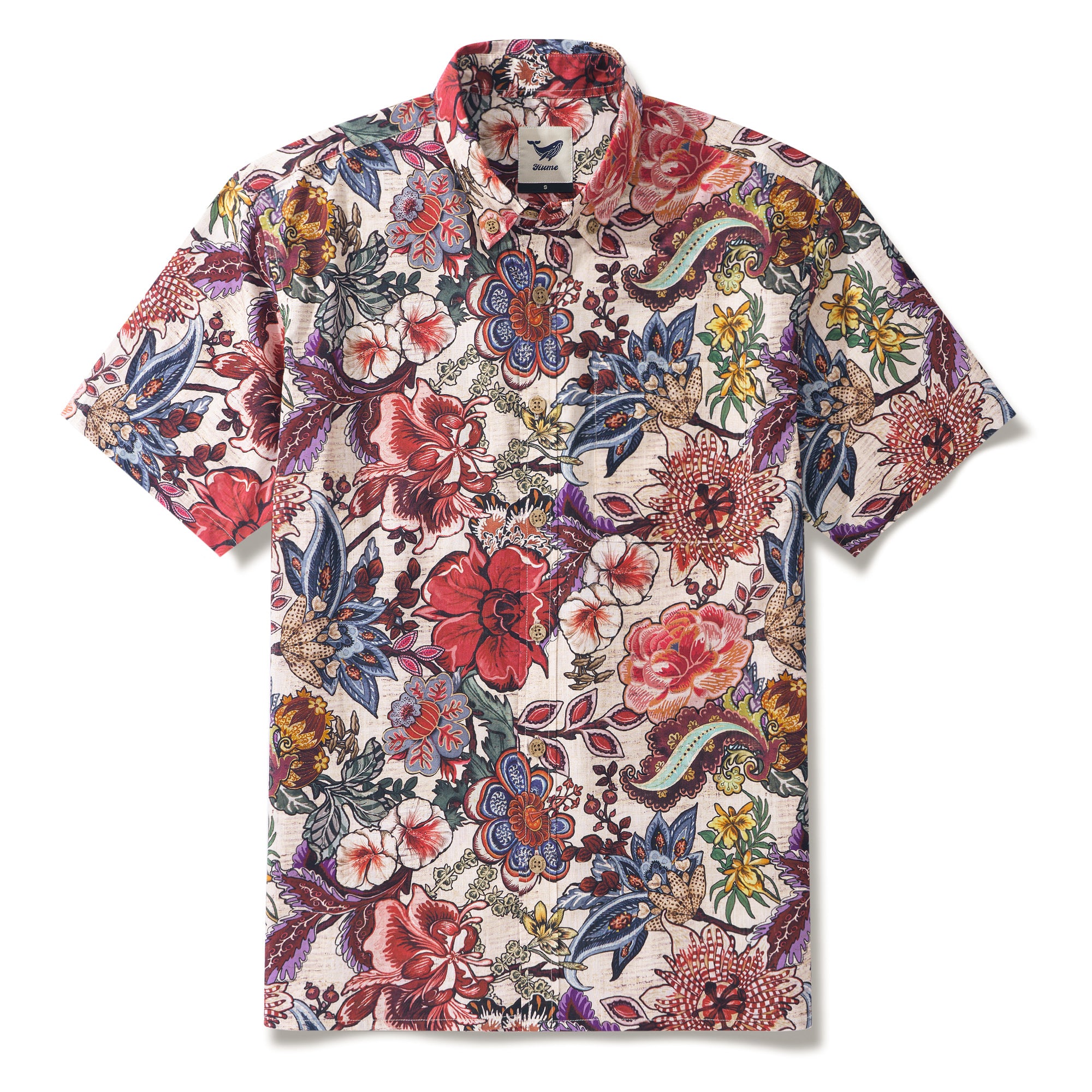 Red Floral Button-down Hawaiian Shirt Men's 100% Cotton Short Sleeve A ...
