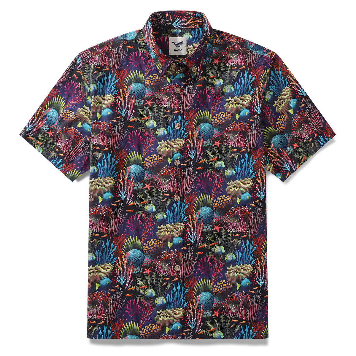 Mens Hawaiian Shirt Short Sleeve Fish Shirt Coral Reef Cotton Beach Sh ...