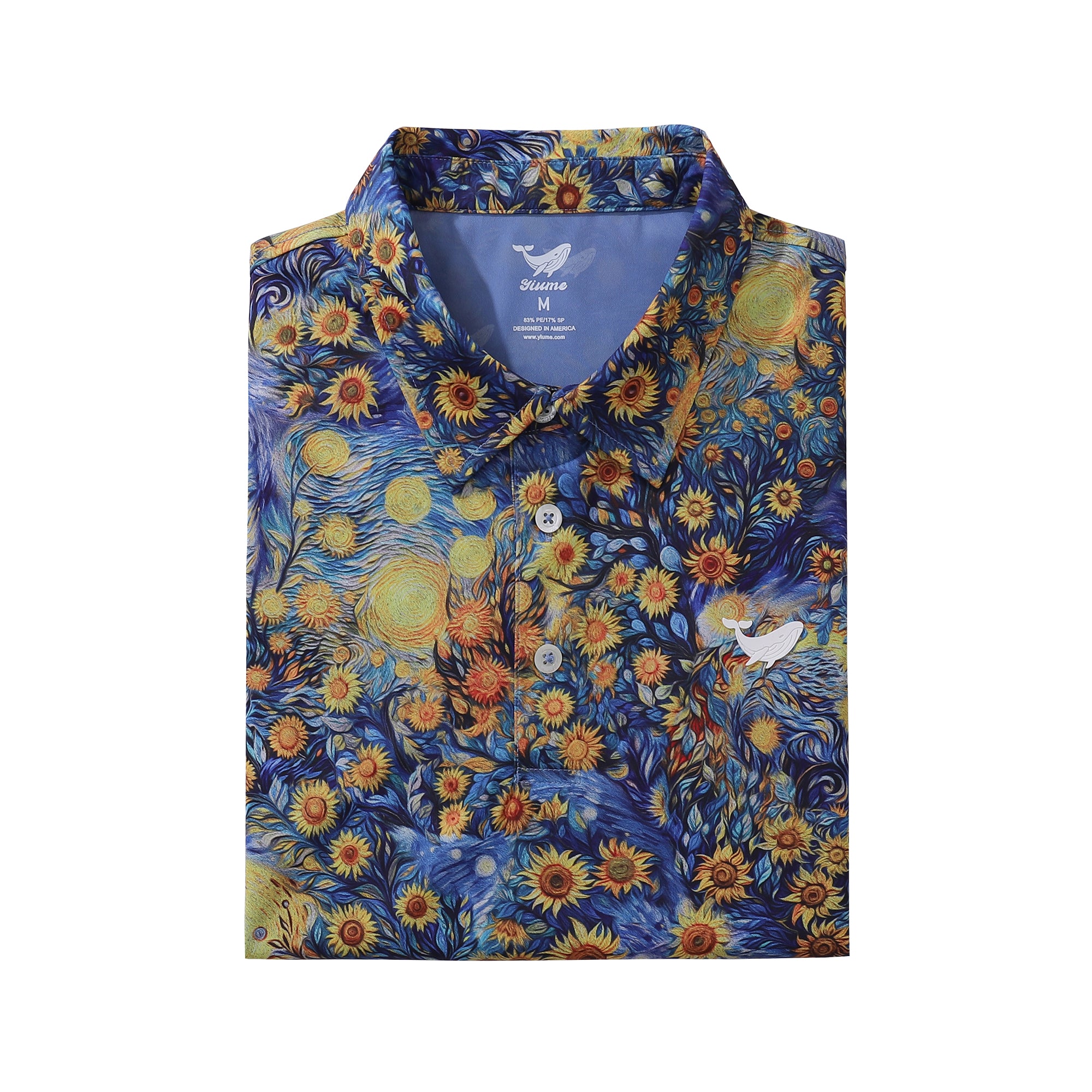 Men's Hawaiian Polo Shirt Van Gogh Sunflower Print Short Sleeve Polo S ...