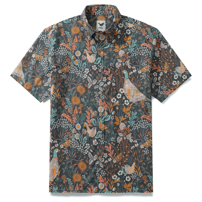 Nature's Symphony Men's Hawaiian Shirt - Birds Print, Button-down, 100% ...