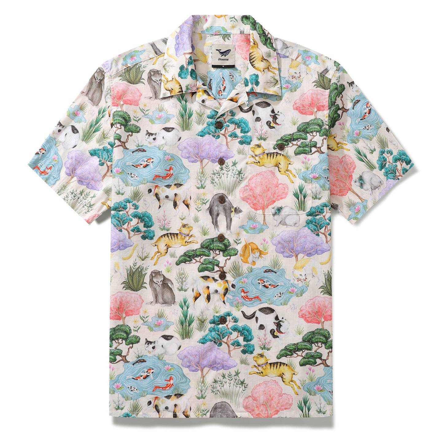 Japanese Hawaiian Shirt For Men Ukiyo-e Cats Print Shirt Camp Collar 1 – Yiume