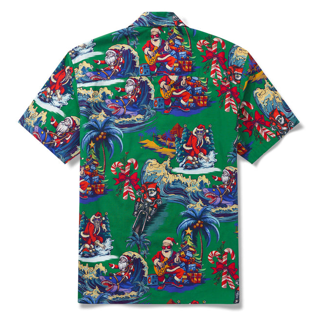 Christmas Santa Claus in Hawaii 100% Cotton Men's Aloha Hawaiian Short ...