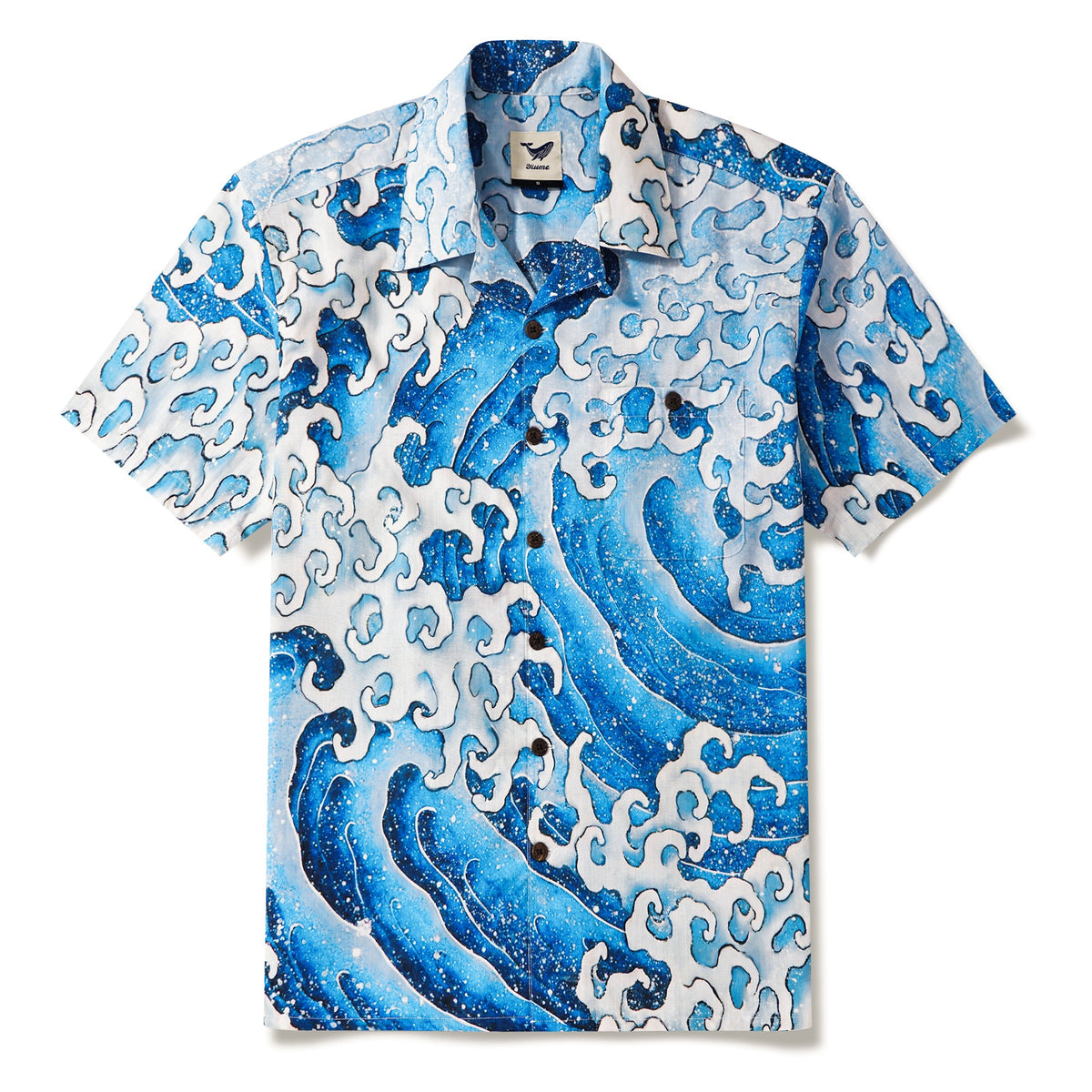 Wave Print Men's Blue Hawaiian Shirt, 100% Cotton, Short Sleeve ...