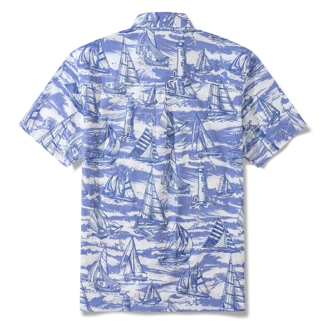 Aloha Captain 100% Cotton Men's Short Sleeve Button-down Shirt Blue Al ...
