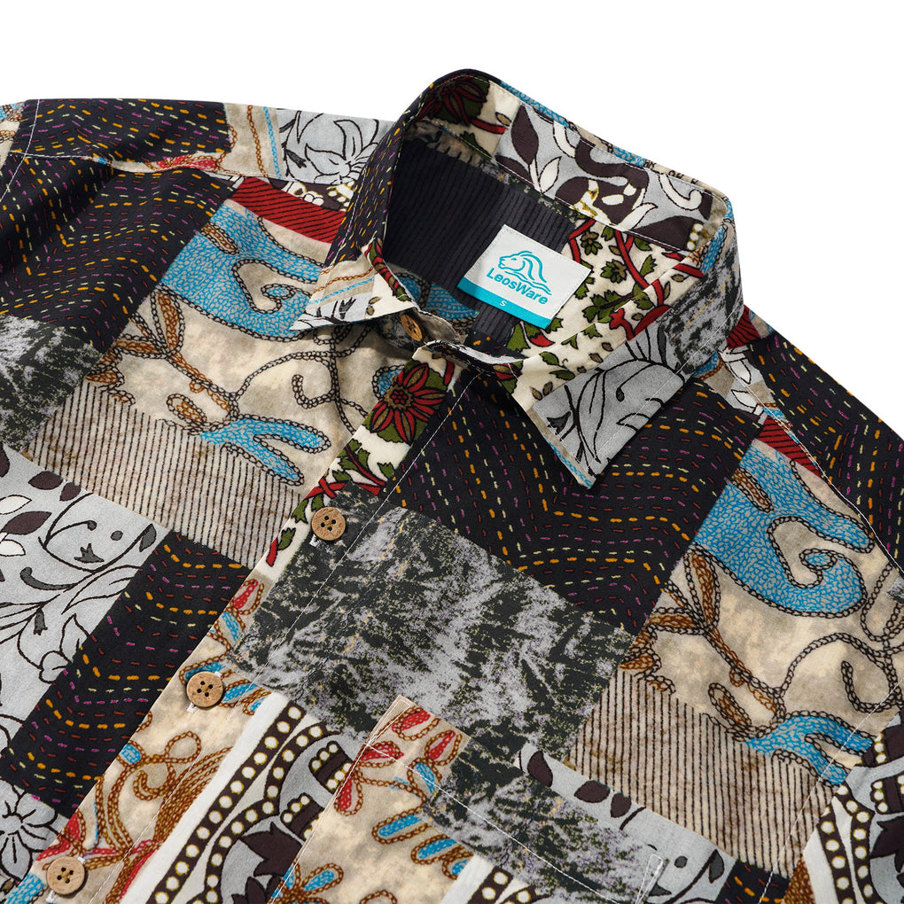 LeosWare® Men's Hawaiian Shirt Short Sleeve Button-up 100% Cotton Brow ...