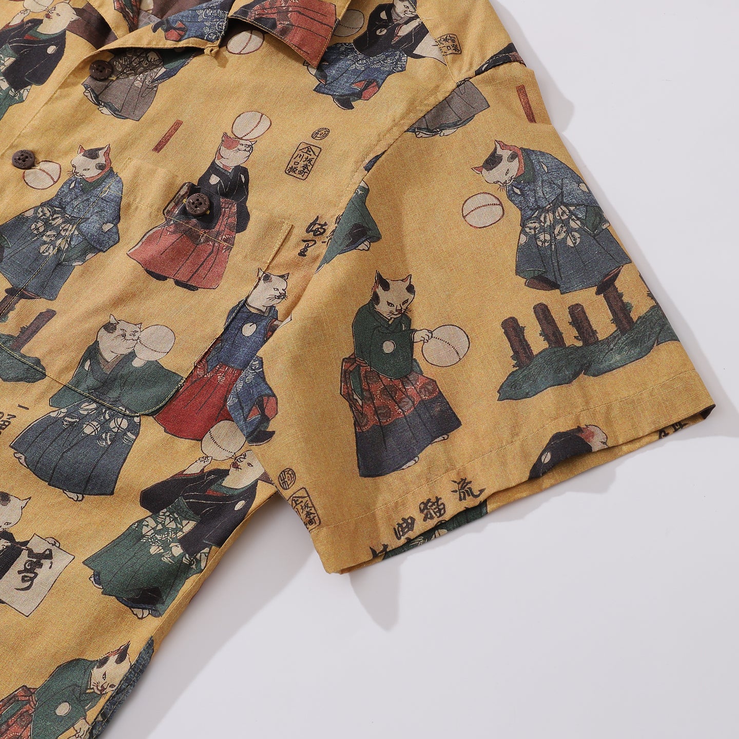 Mens Japanese Hawaiian Shirt The Cat that Kicked Cuju Cotton Camp Coll – Yiume(David's Wear)