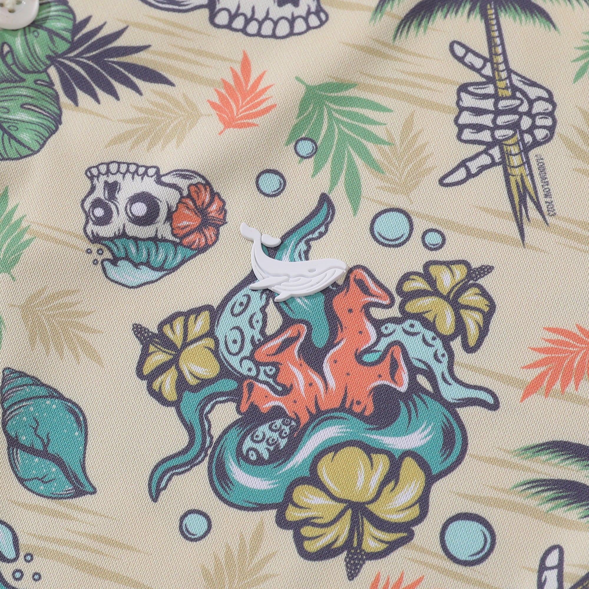 Men's Hawaiian Polo Shirt Tropical Wilderness Skull 1990s Vintage Shor ...