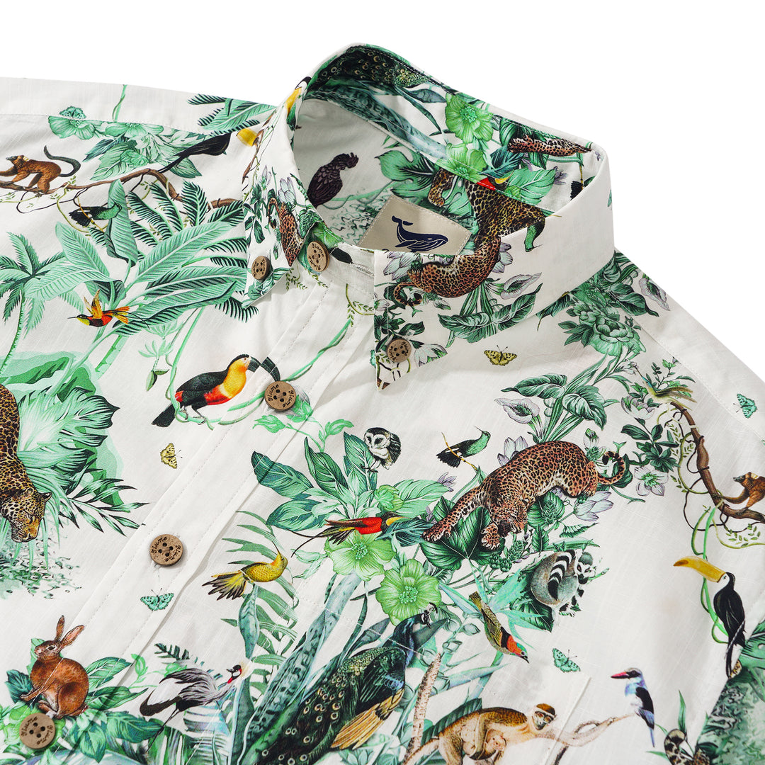 Men's Hawaiian Shirt Short Sleeve Button-down 100% Cotton Green Aloha ...