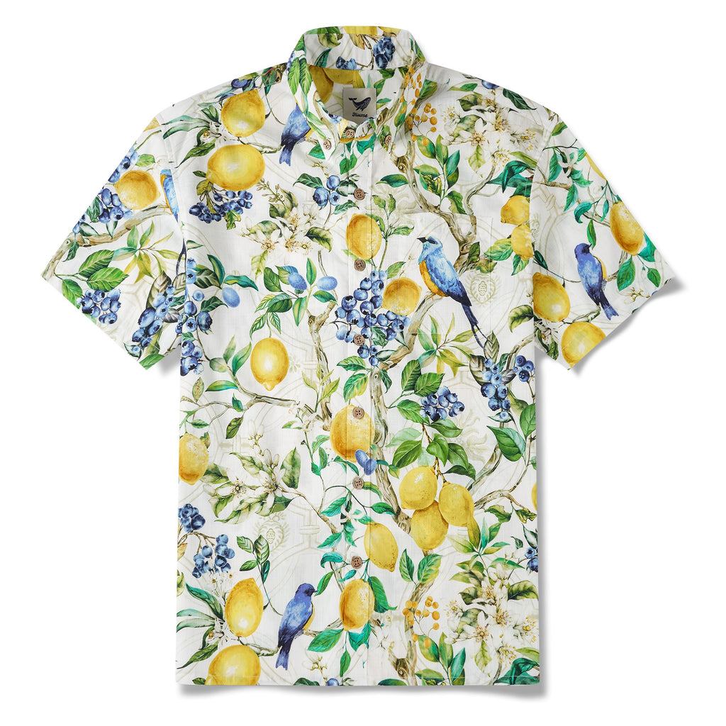 Sicilian Lemon Men's Hawaiian Shirt 100% Cotton Short Sleeve – Yiume