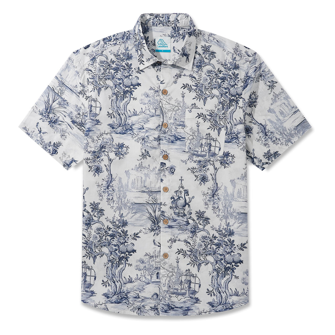 Vintage Hand-drawn Men's Hawaiian Shirt | 100% Cotton Button-up | Beach ...