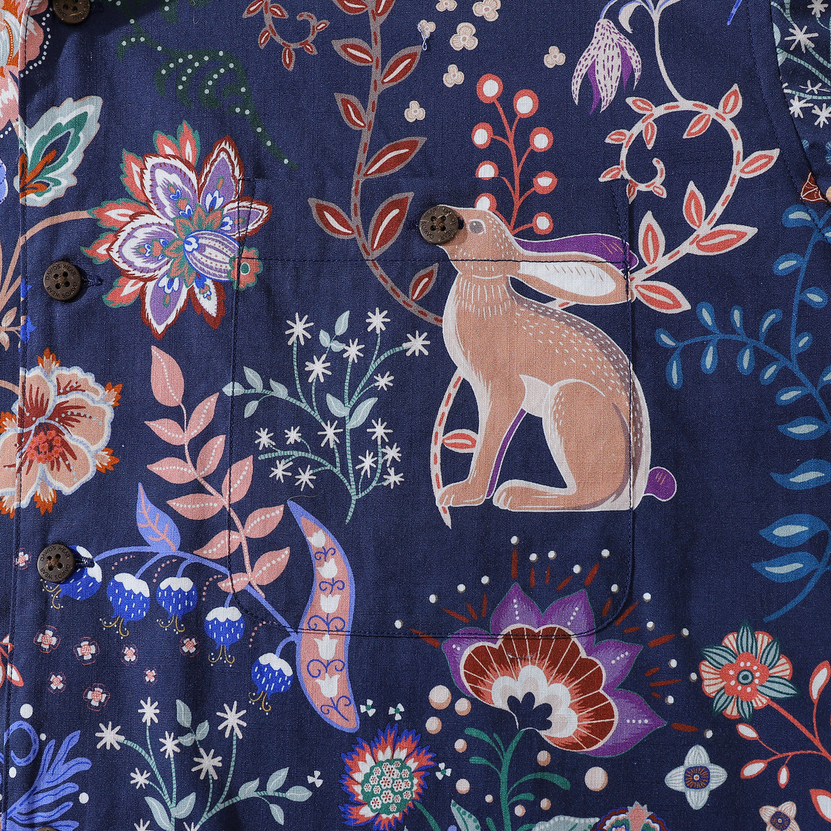 Men's Hawaiian Shirt Year of Rabbit Vintage Designer Blue Pattern Aloha ...